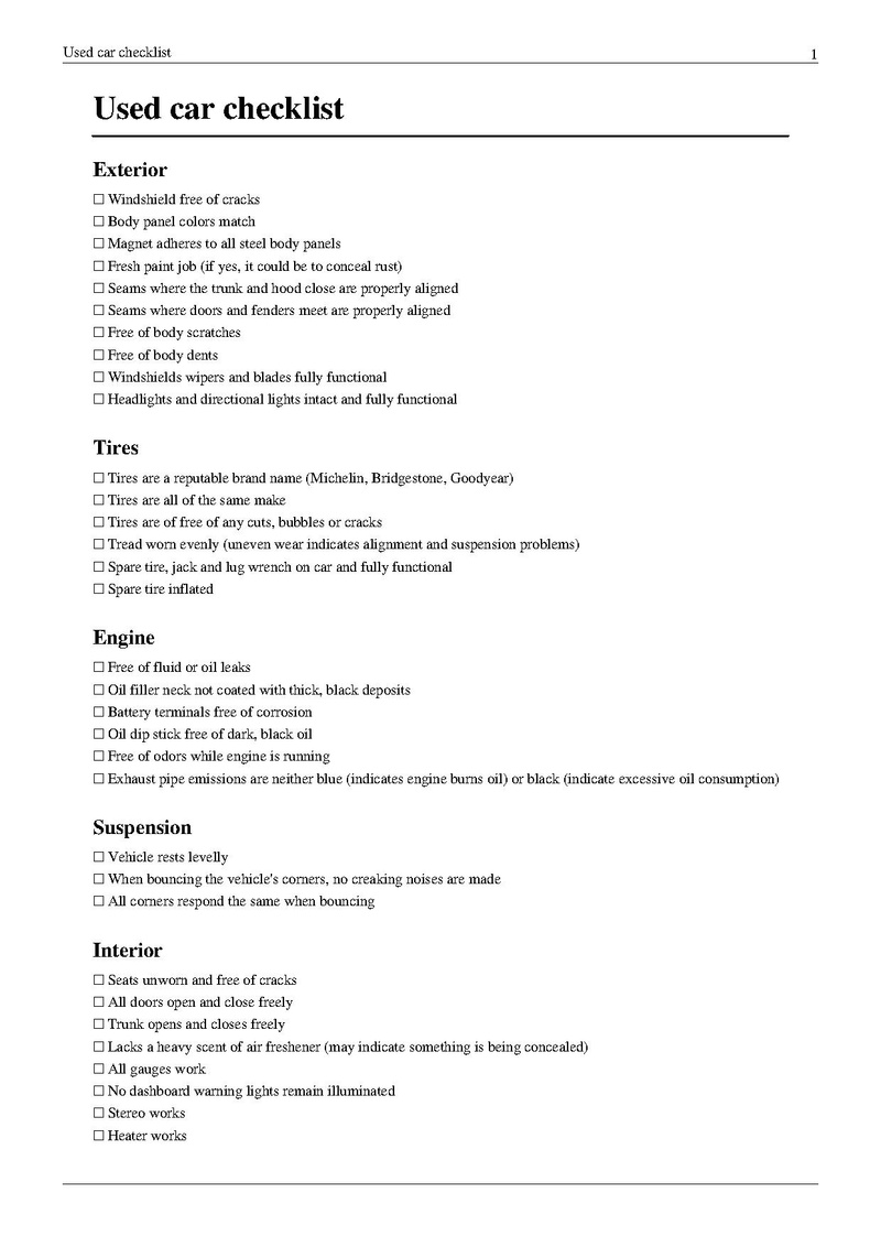 File:Used car checklist.pdf - Freephile Wiki